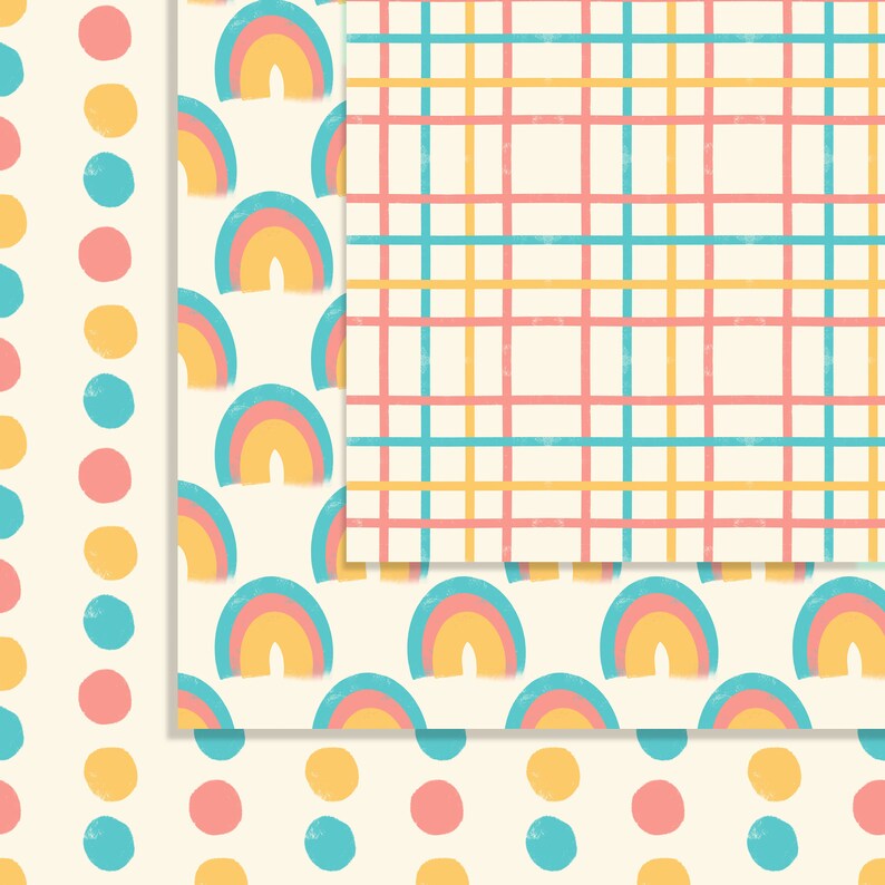 Boho Rainbow Doodles Digital Paper Pack, Commercial Use (digital ...