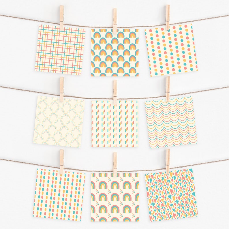 Boho Rainbow Doodles Digital Paper Pack Commercial Use | Etsy