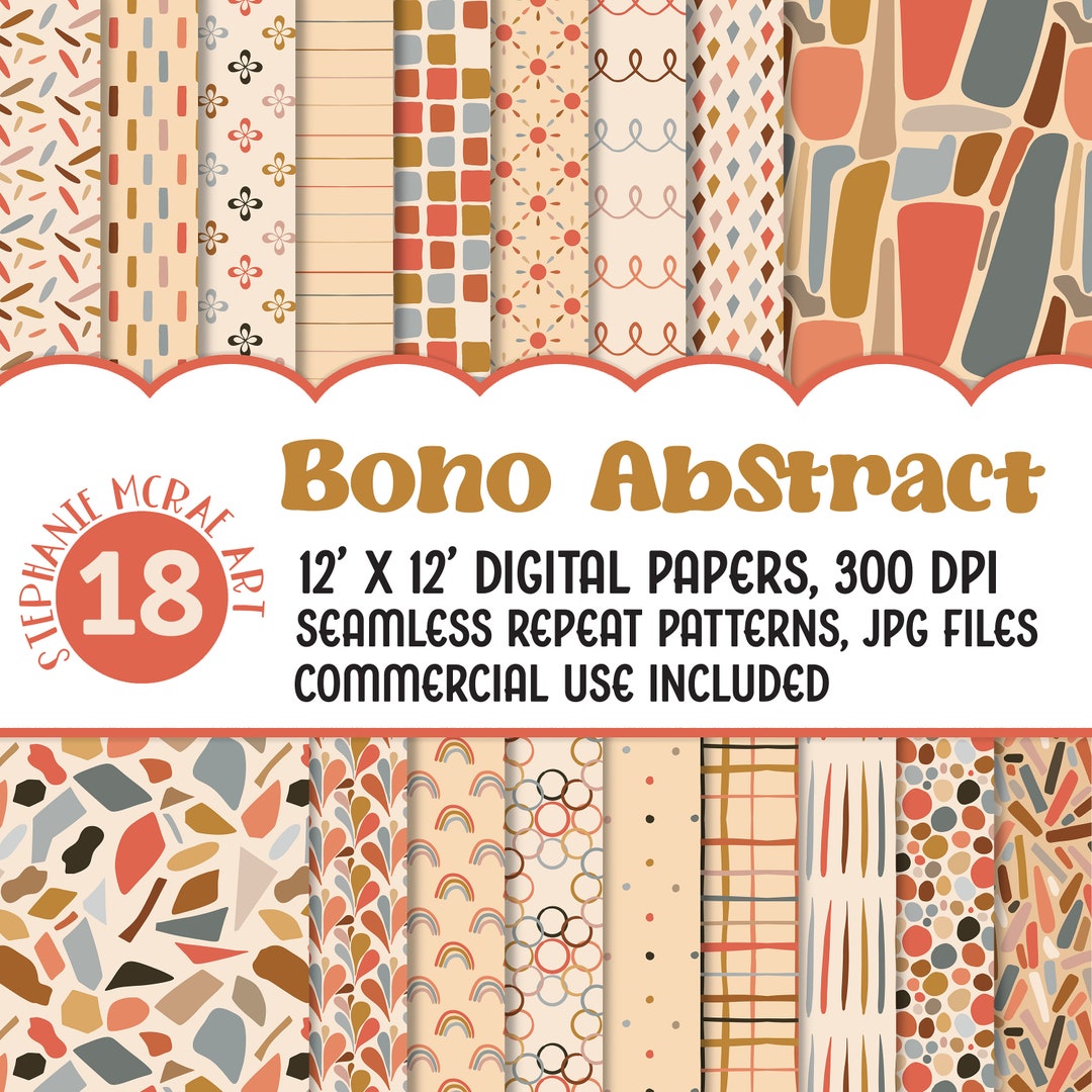 Boho Abstract Digital Paper Pack, Digital Download, Digital ...