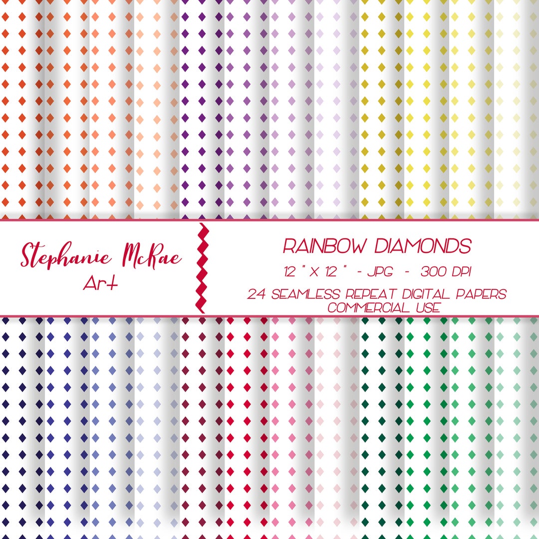 Rainbow Diamond Digital Paper Pack, Seamless Geometric Patterns ...