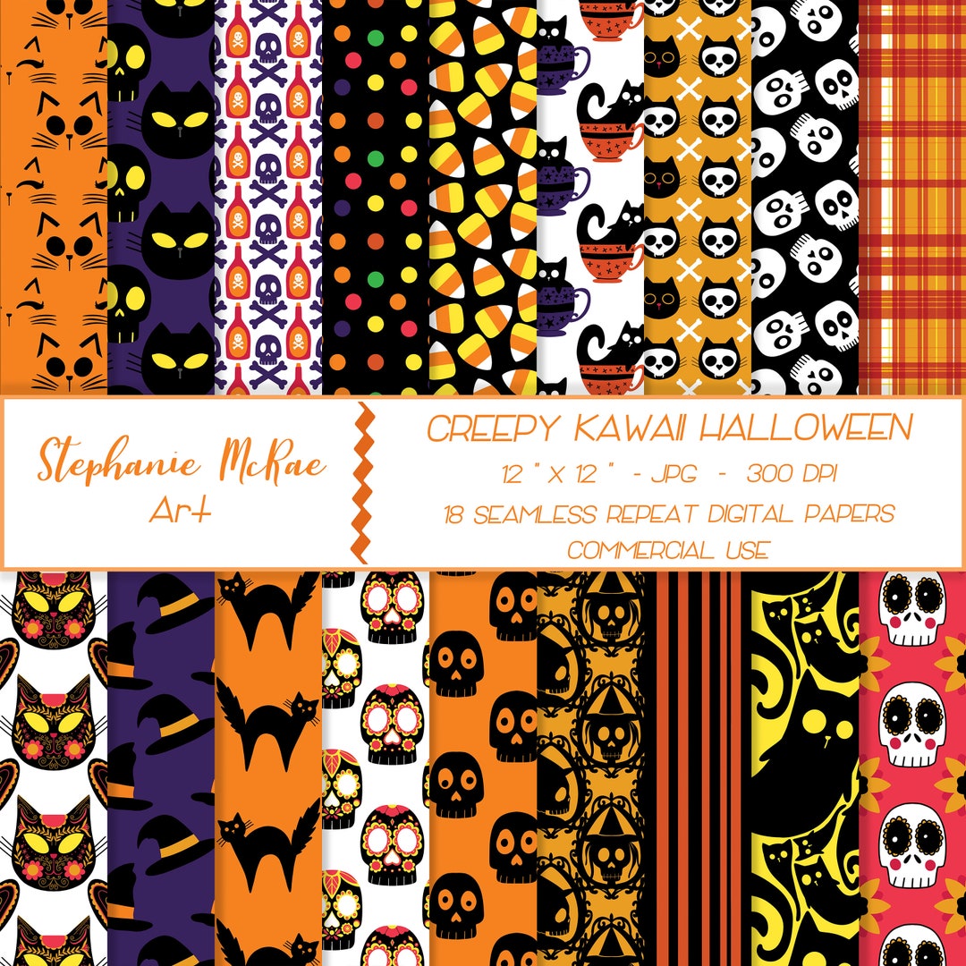 Creepy Kawaii Halloween Digital Paper Pack L Halloween Seamless ...