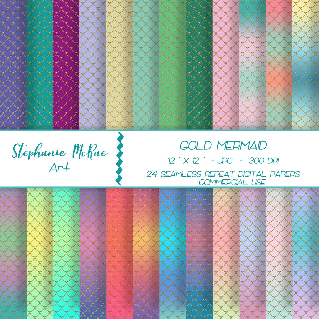 Mermaid Digital Paper, Commercial Use, Digital Download, Rainbow ...