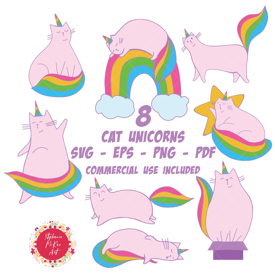 Cat Unicorn SVG Bundle Unicorn Svg Kawaii Kitten Svg Cat - Etsy