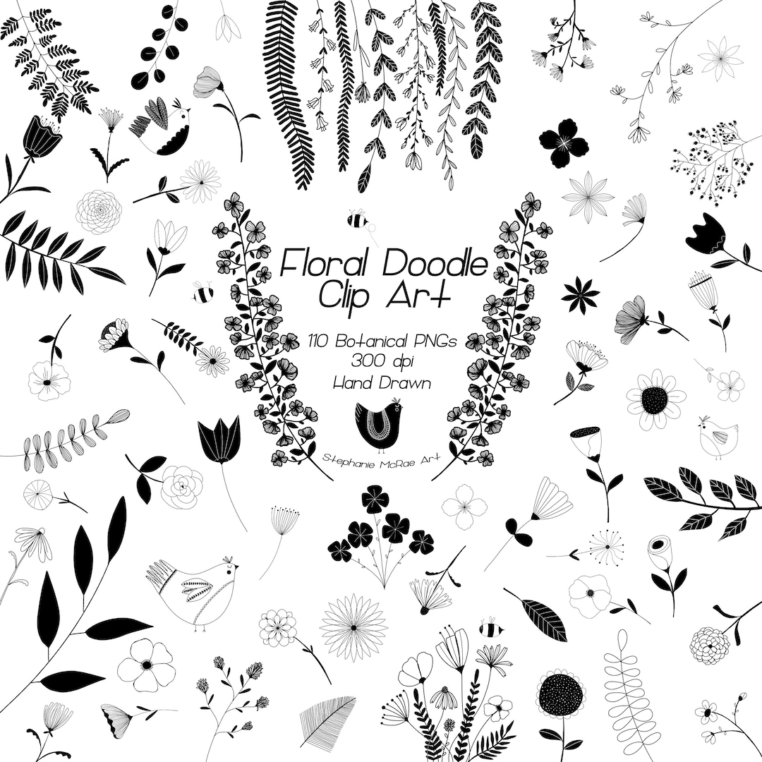 Flower Clip Art, Flower Doodle Clip Art, Commercial Use, Hand Drawn ...