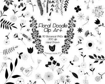 Doodle Flower Clipart Commercial Use Clip Art Hand Drawn - Etsy