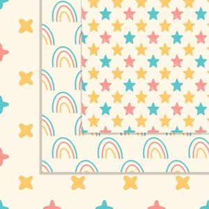 Boho Rainbow Doodles Digital Paper Pack, Commercial Use (digital ...