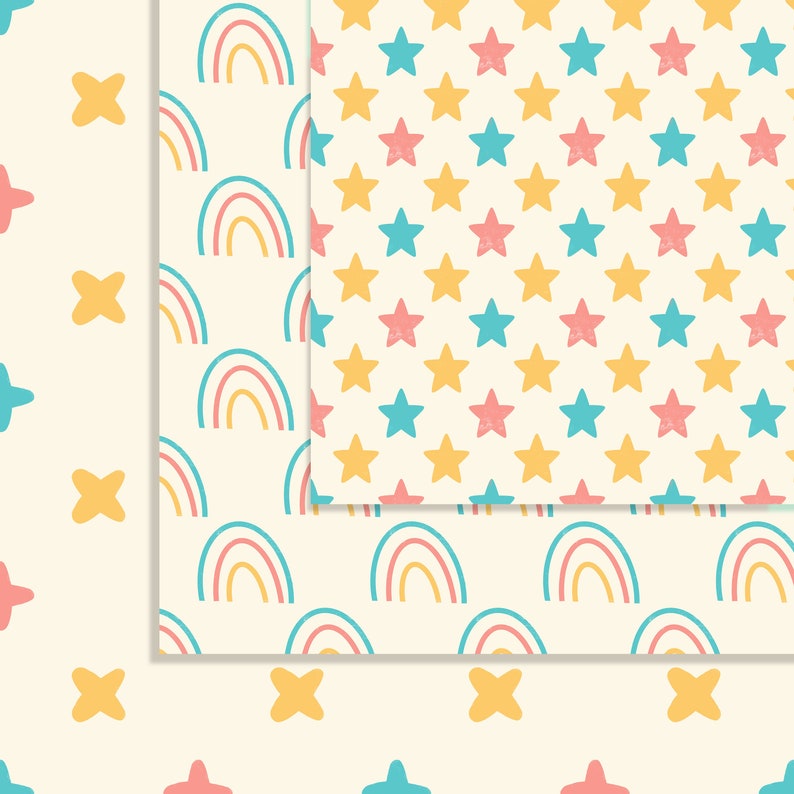 Boho Rainbow Doodles Digital Paper Pack, Commercial Use (digital ...