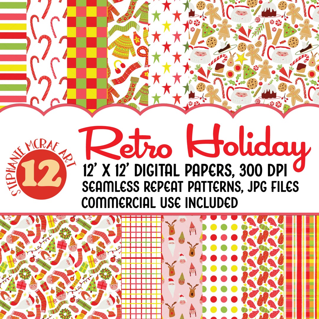 Retro Holiday Digital Papers, Christmas Seamless Pattern, Digital ...