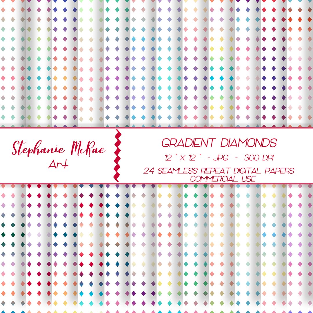 Gradient Diamonds on White Background Digital Paper, Commercial Use ...