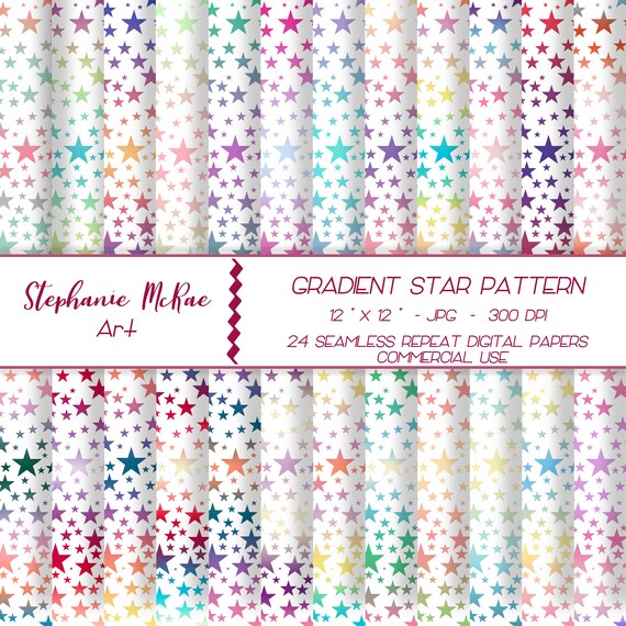 Gradient Star Pattern on White Background Digital Paper | Etsy