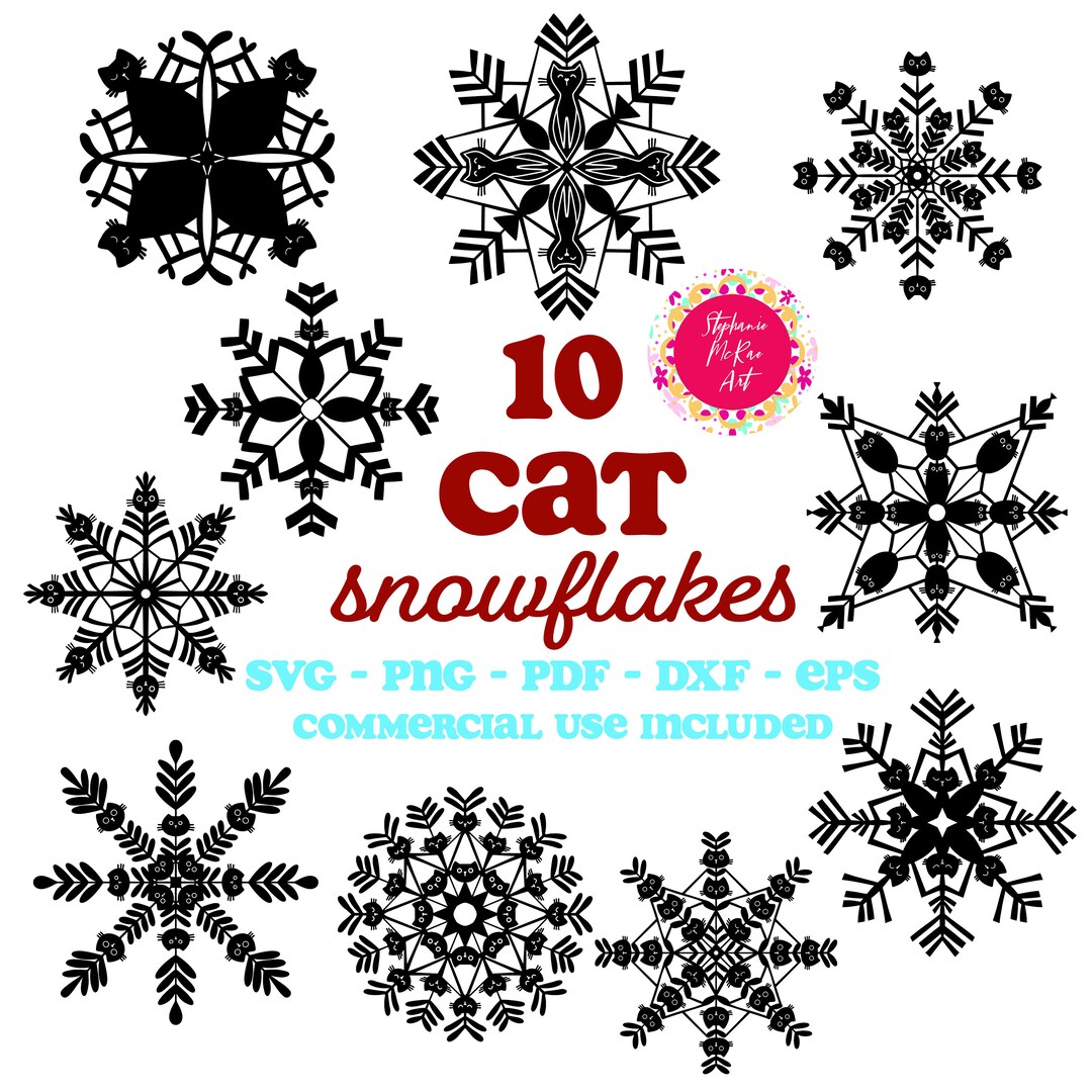 Cat Snowflake Svg Bundle - Black Cat Digital Download - Cute Black Cat ...