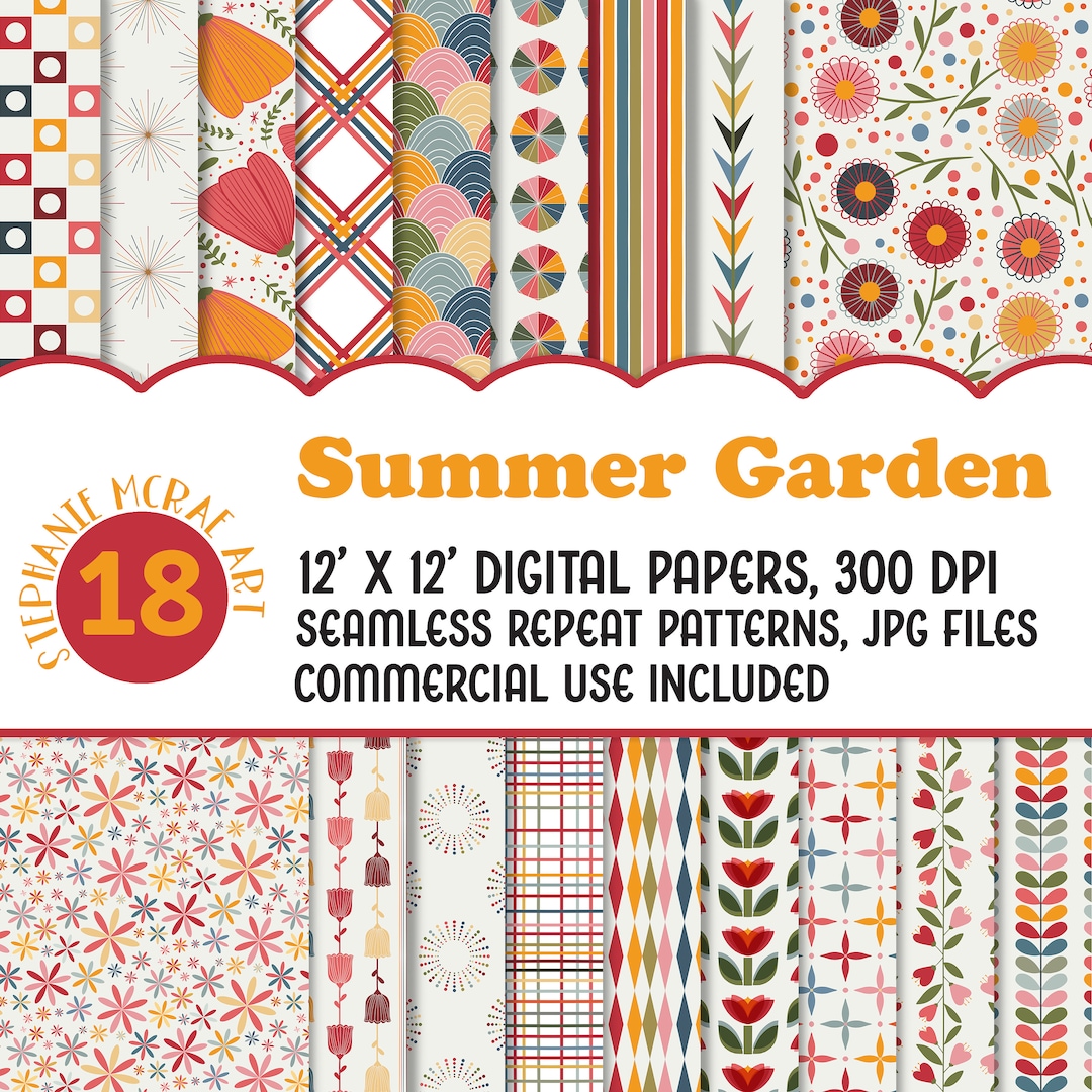 Summer Garden Digital Paper Pack, Commercial Use, Digital Download ...