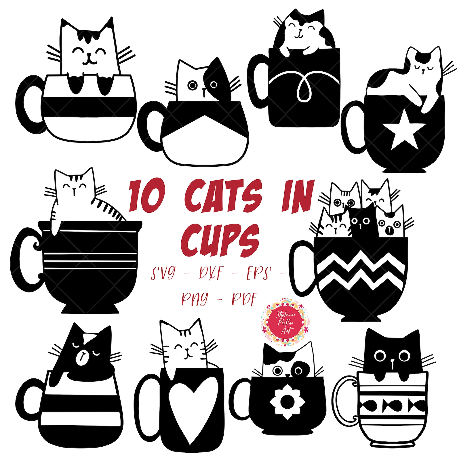 Cat SVG Bundle Cats in Cups SVG Bundle Cute Black Cat SVG - Etsy