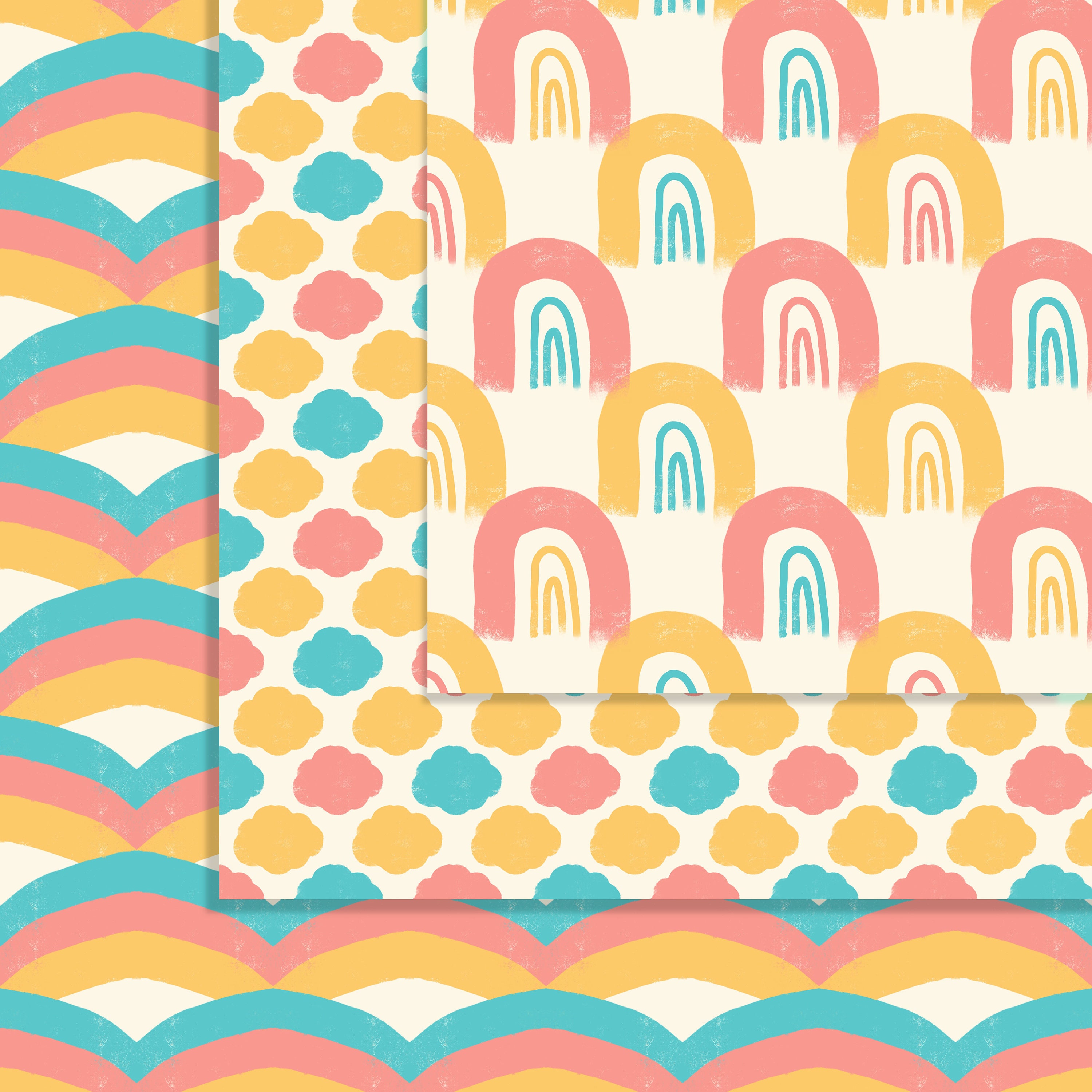 Boho Rainbow Doodles Digital Paper Pack, Commercial Use (digital ...