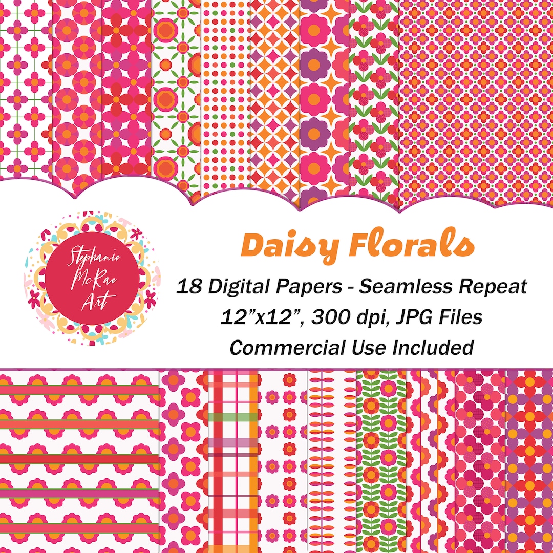 Daisy Digital Paper Flower Pattern Seamless Repeat Floral Digital Paper ...