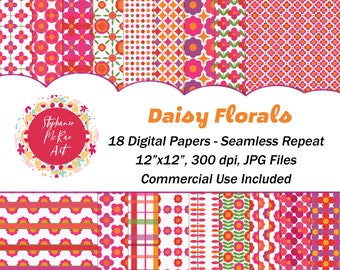 100 SEAMLESS Tinted Daisy Digital Paper White Floral Pattern Minnie ...