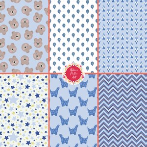 Baby Boy Digital Paper Pack, Baby Shower Papers, Boy Patterns, Digital ...