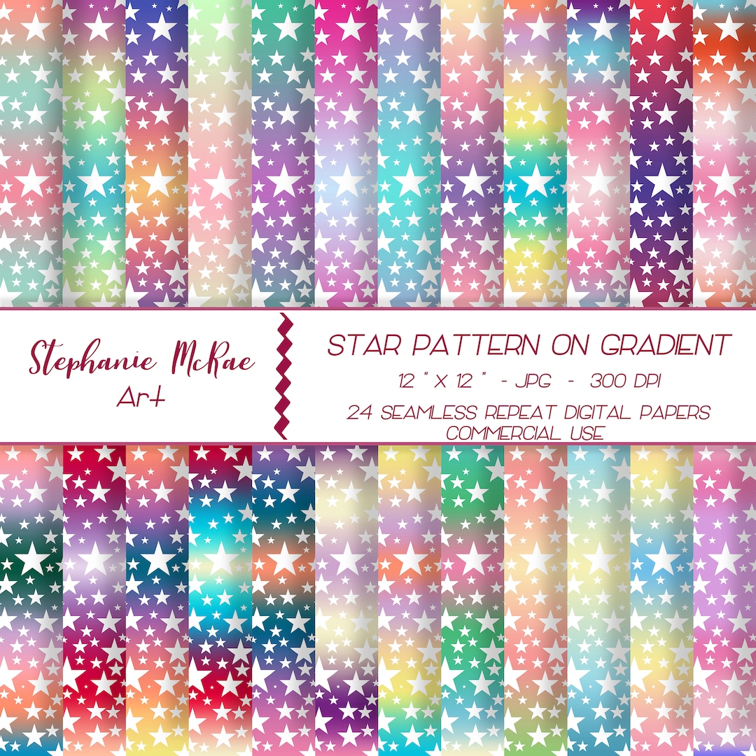 Rainbow Gradient Star Digital Paper, Seamless Pattern (digital Download ...