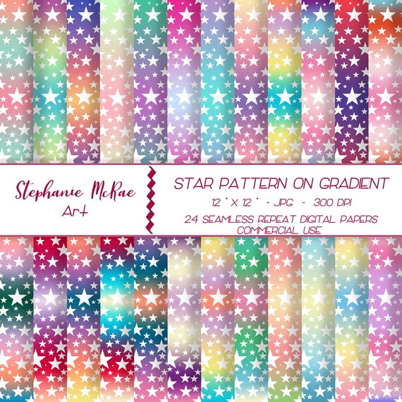 White Star Pattern on Gradient Background Digital Paper | Etsy