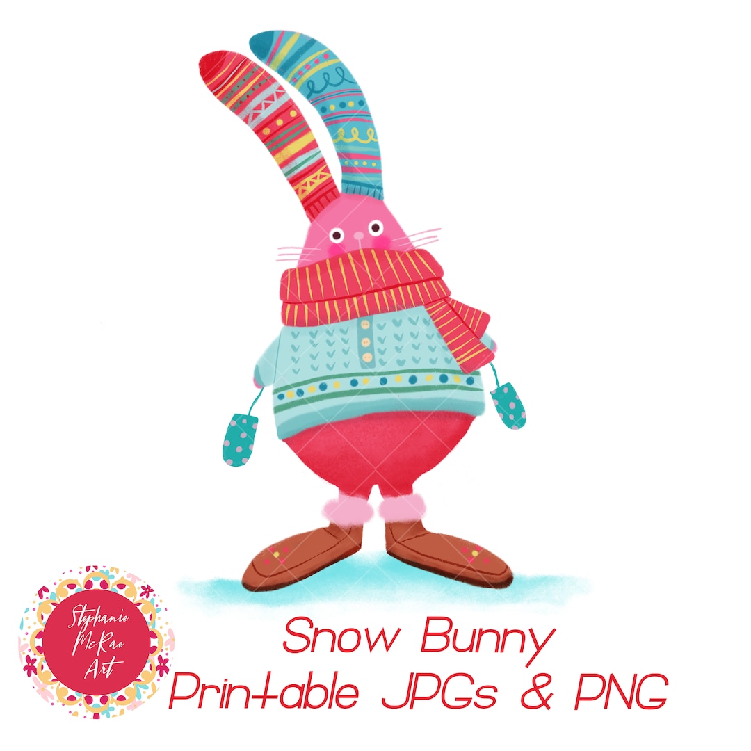 Snow Bunny Printable, Bunny Clipart, Nursery Printable, Digital ...