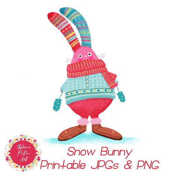 Snow Bunny Printable Bunny Clipart Nursery Printable | Etsy