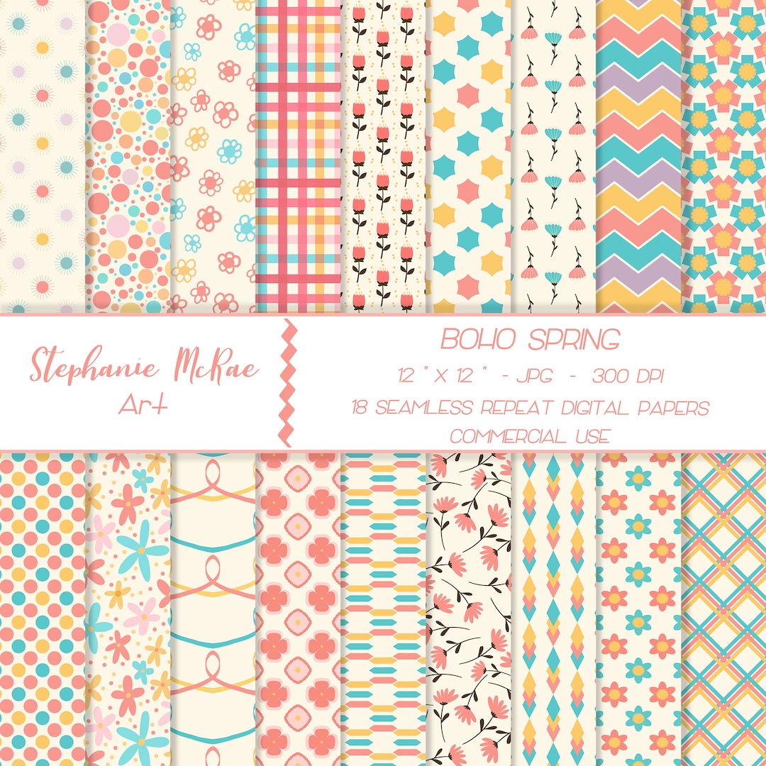 Boho Floral Digital Paper Pack, Spring Patterns (digital Download) - Etsy