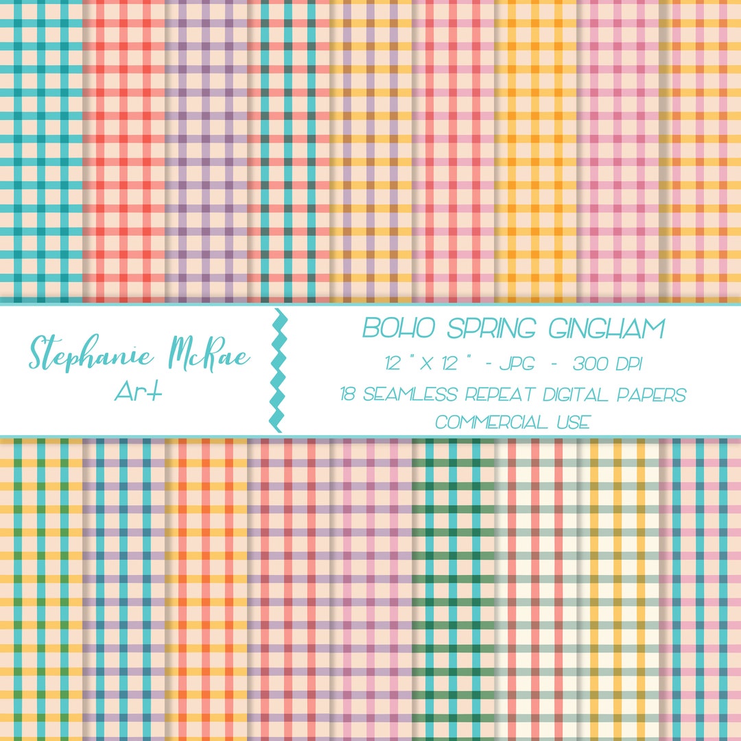 Pastel Gingham Commercial Use Digital Paper Pack, Checkered Digital ...