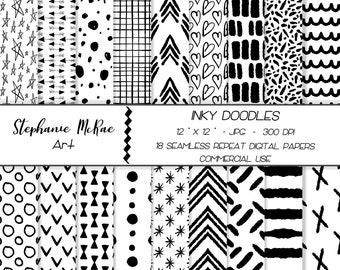 Mono Doodles Digital Papers Black and White Patterns - Etsy