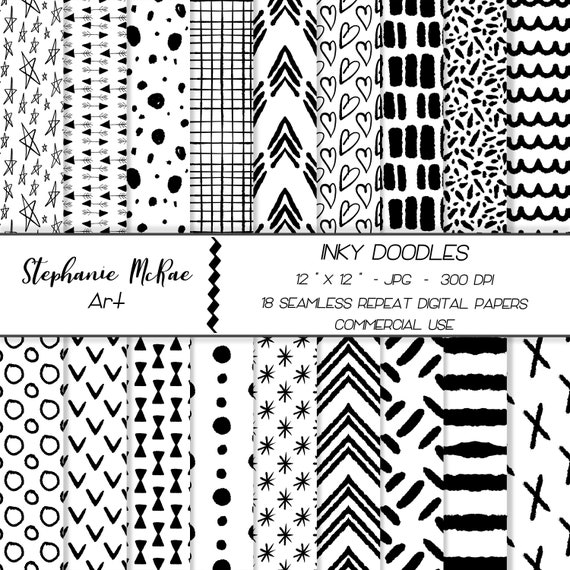 Inky Doodles Digital Paper Pack Commercial Use Digital | Etsy