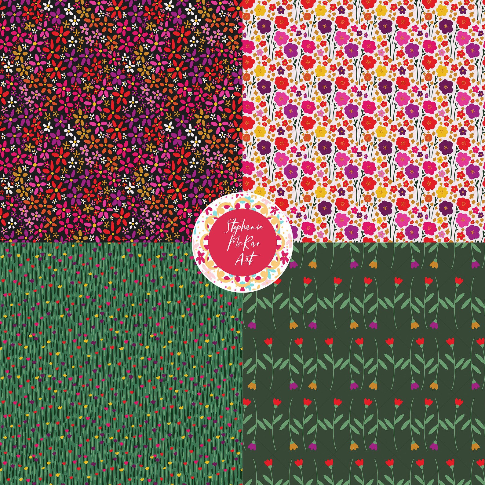Bright Floral Digital Paper Pack Floral Digital Paper - Etsy