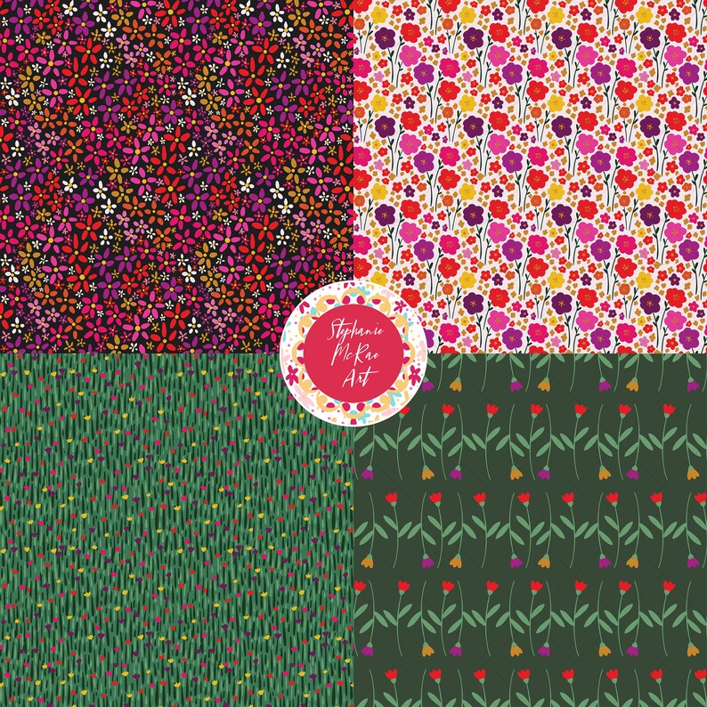 Bright Floral Digital Paper Pack Floral Digital Paper - Etsy
