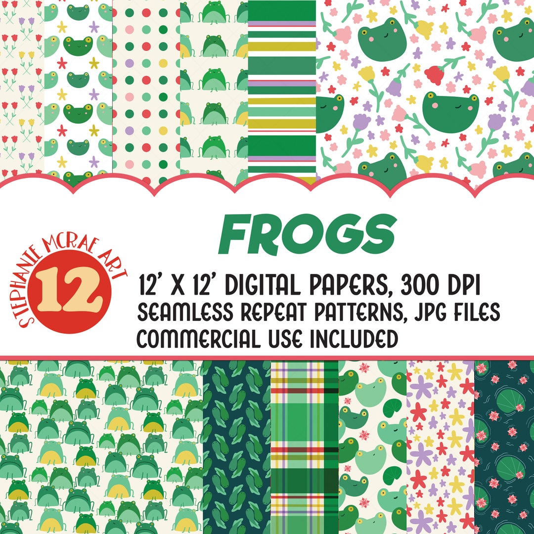 Frog Digital Paper Pack, Kawaii Frog Patterns, Digital Download ...