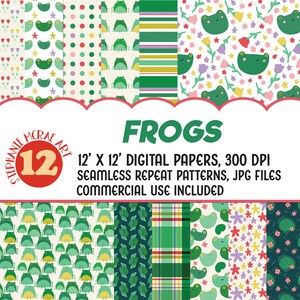 Frog Digital Paper Pack, Kawaii Frog Patterns, Digital Download ...