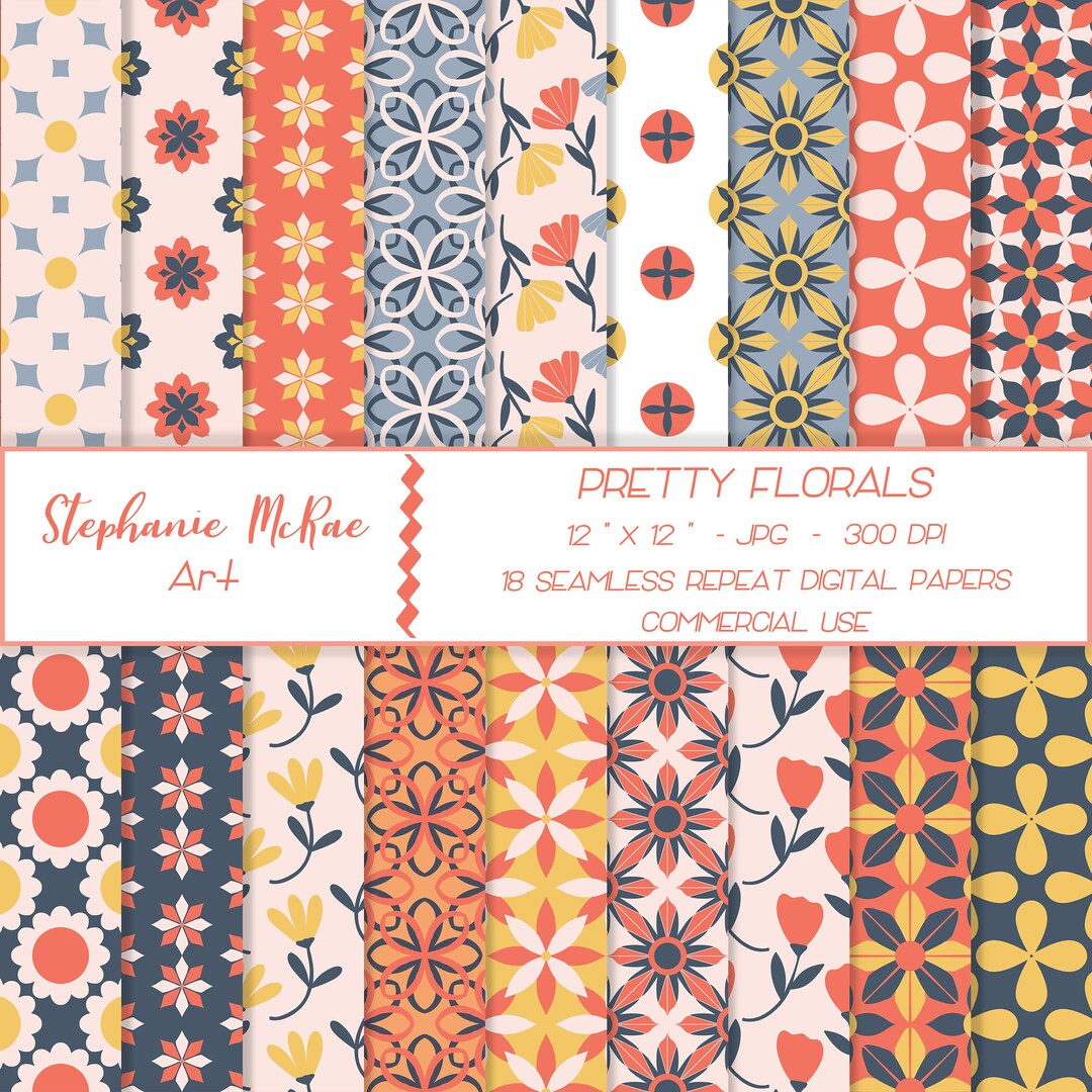 Pretty Floral Digital Paper Pack, Digital Download, Seamless Floral ...