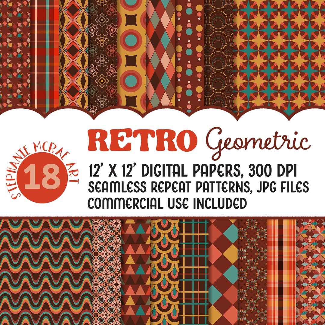 Retro Digital Paper Pack, Digital Download, Instant Download, Retro ...