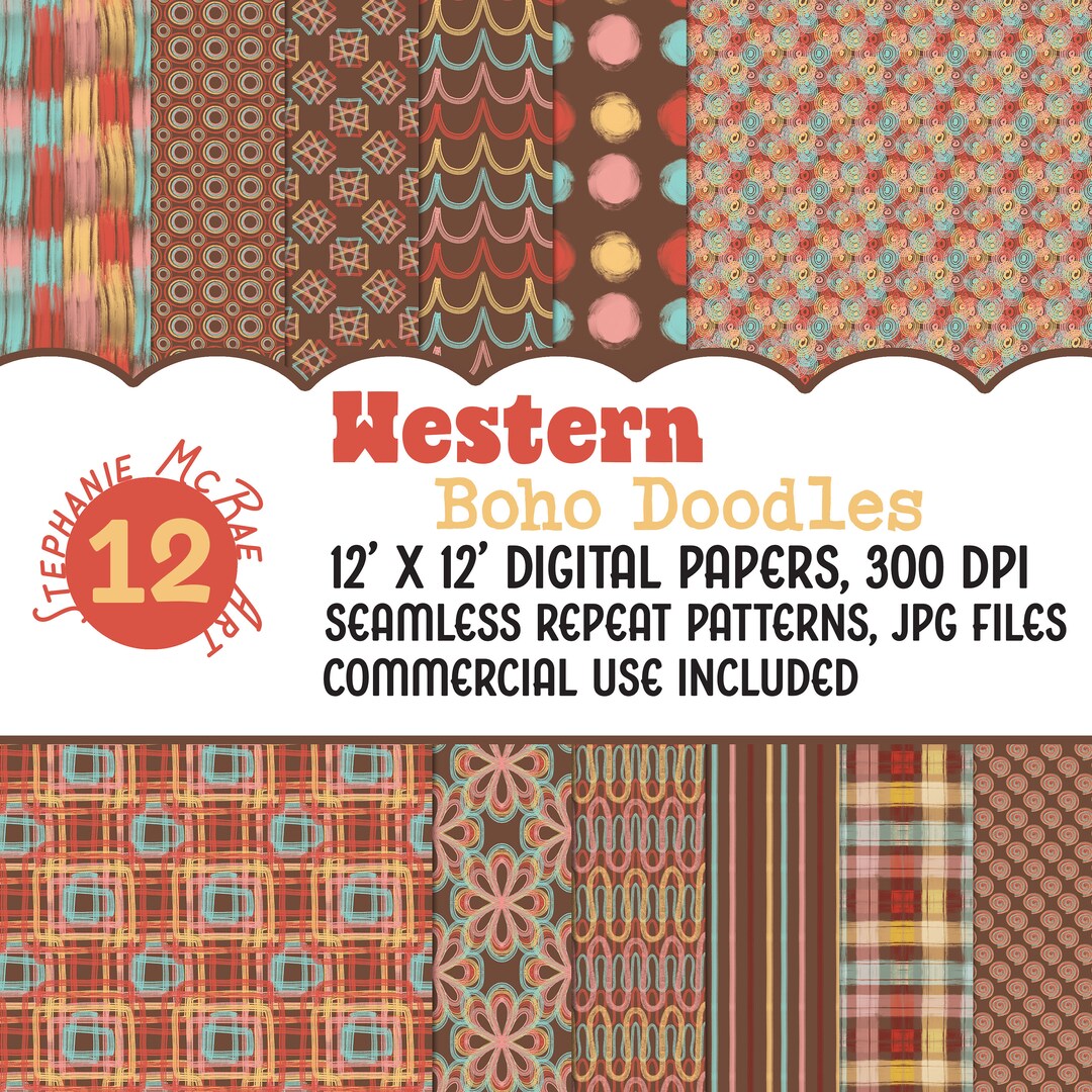 Western Boho Digital Paper Pack, Seamless Cowboy Patterns (digital ...