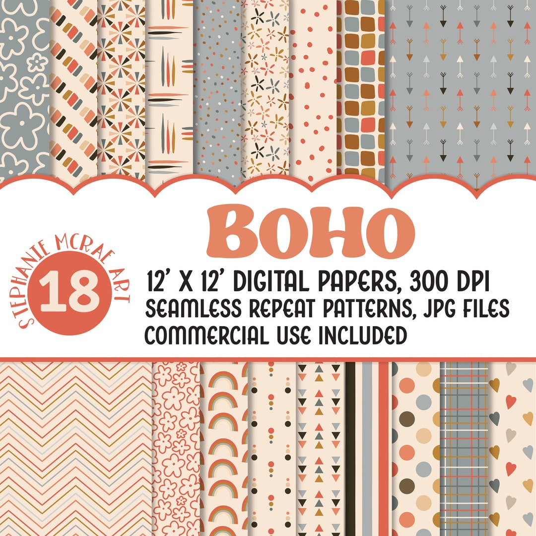 Boho Digital Paper Pack, Digital Download, Digital Scrapbooking, Boho ...