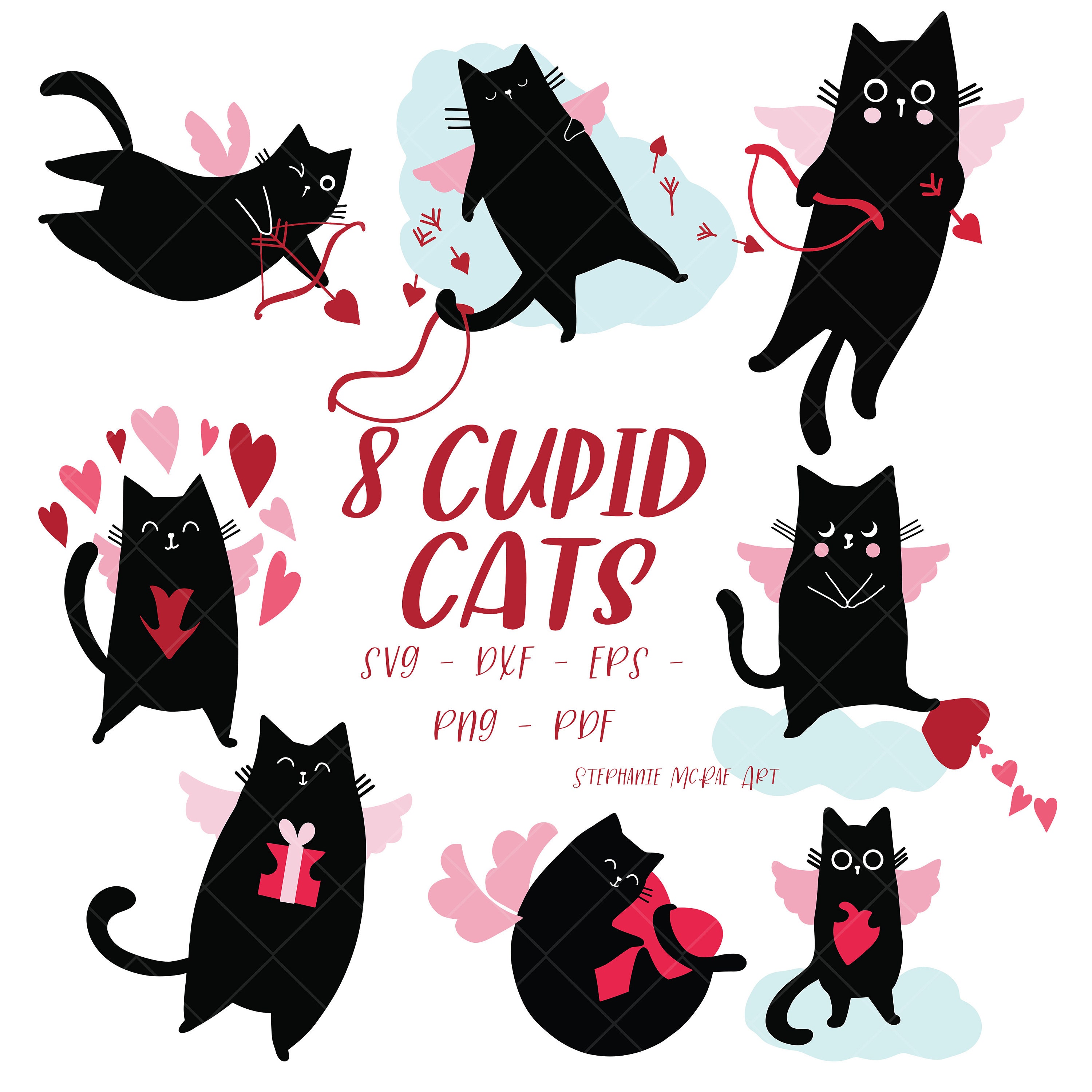 Black Cat Cupid SVG Bundle Valentines SVG Bundle Cute - Etsy