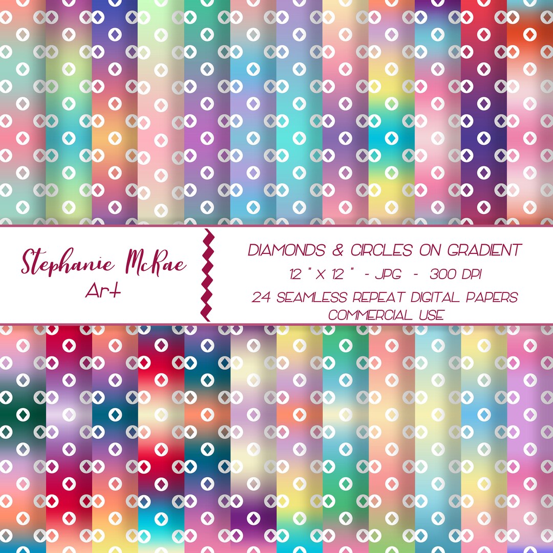 Rainbow Gradient Digital Paper, Diamonds and Circles (digital Download ...