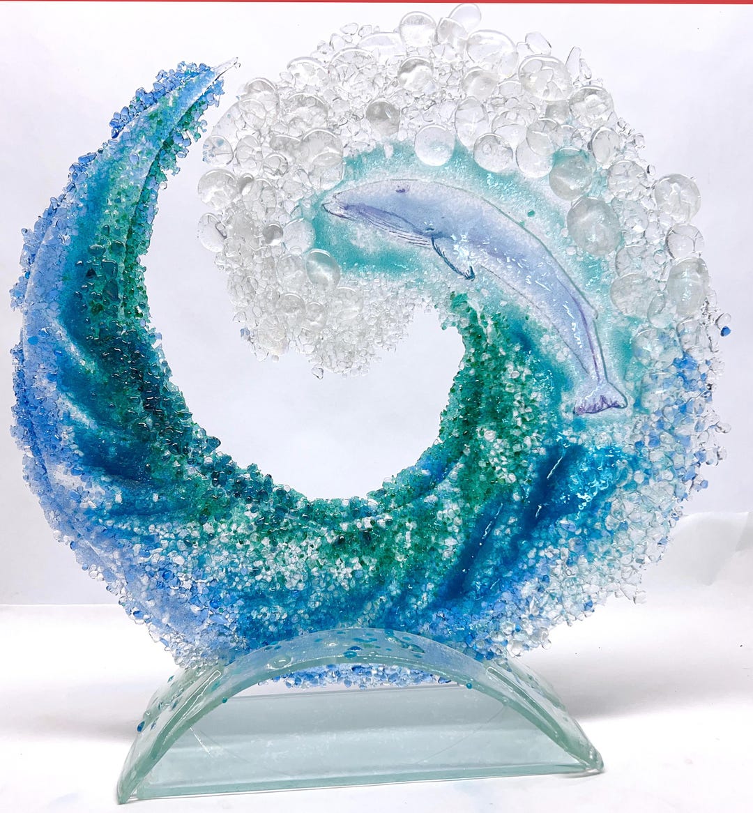 Spiral Wave Sculpture With Whale, 17 X 17x 5 Inches Including Stand - Etsy