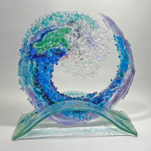 12 Inch Turtle Wave on Glass Arched Stand - Etsy