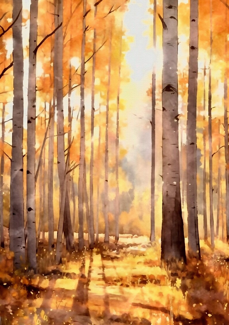 Mountain Aspen Grove Printable Painting Landscape Collection Digital ...