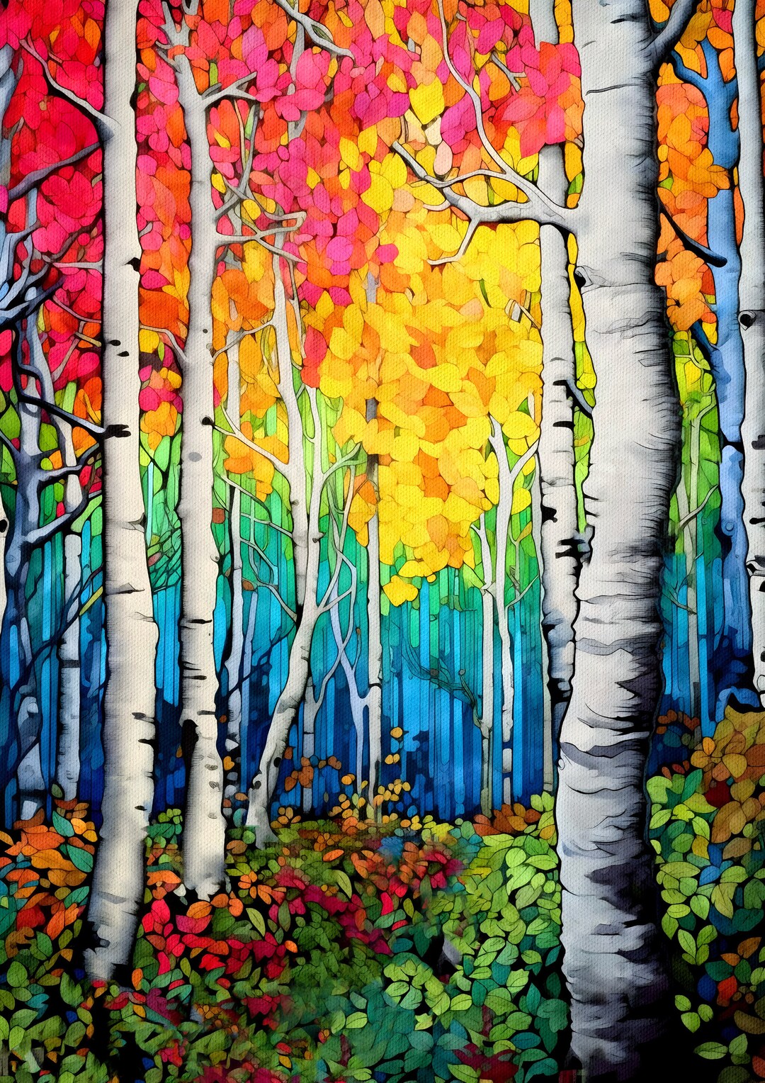 Mountain Aspen Grove Printable Painting - Landscape Collection ...