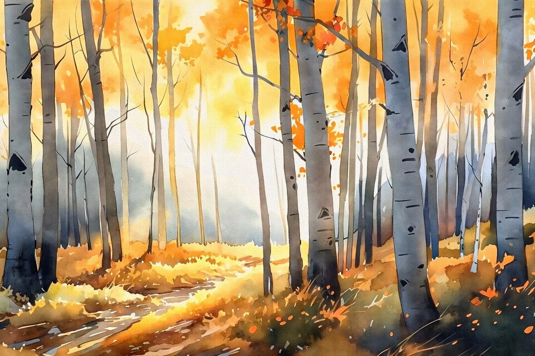 Mountain Aspen Grove Printable Painting - Landscape Collection ...