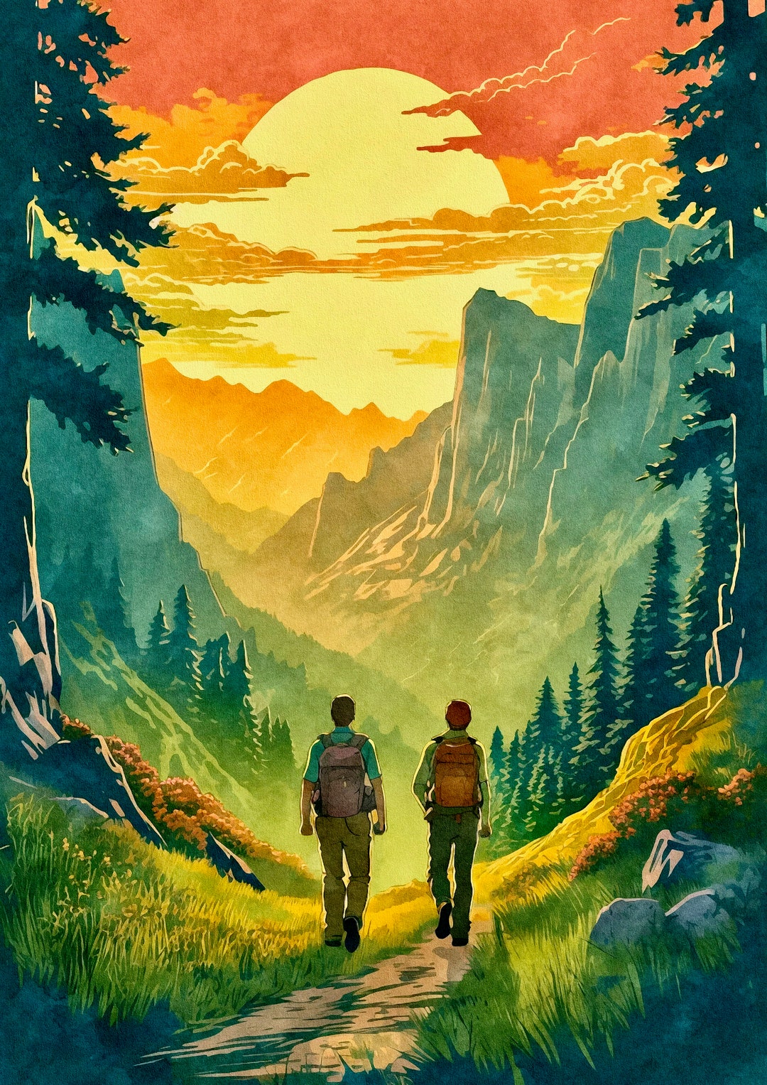 Hiking Together - Printable Painting - Outdoors Collection - Digital ...