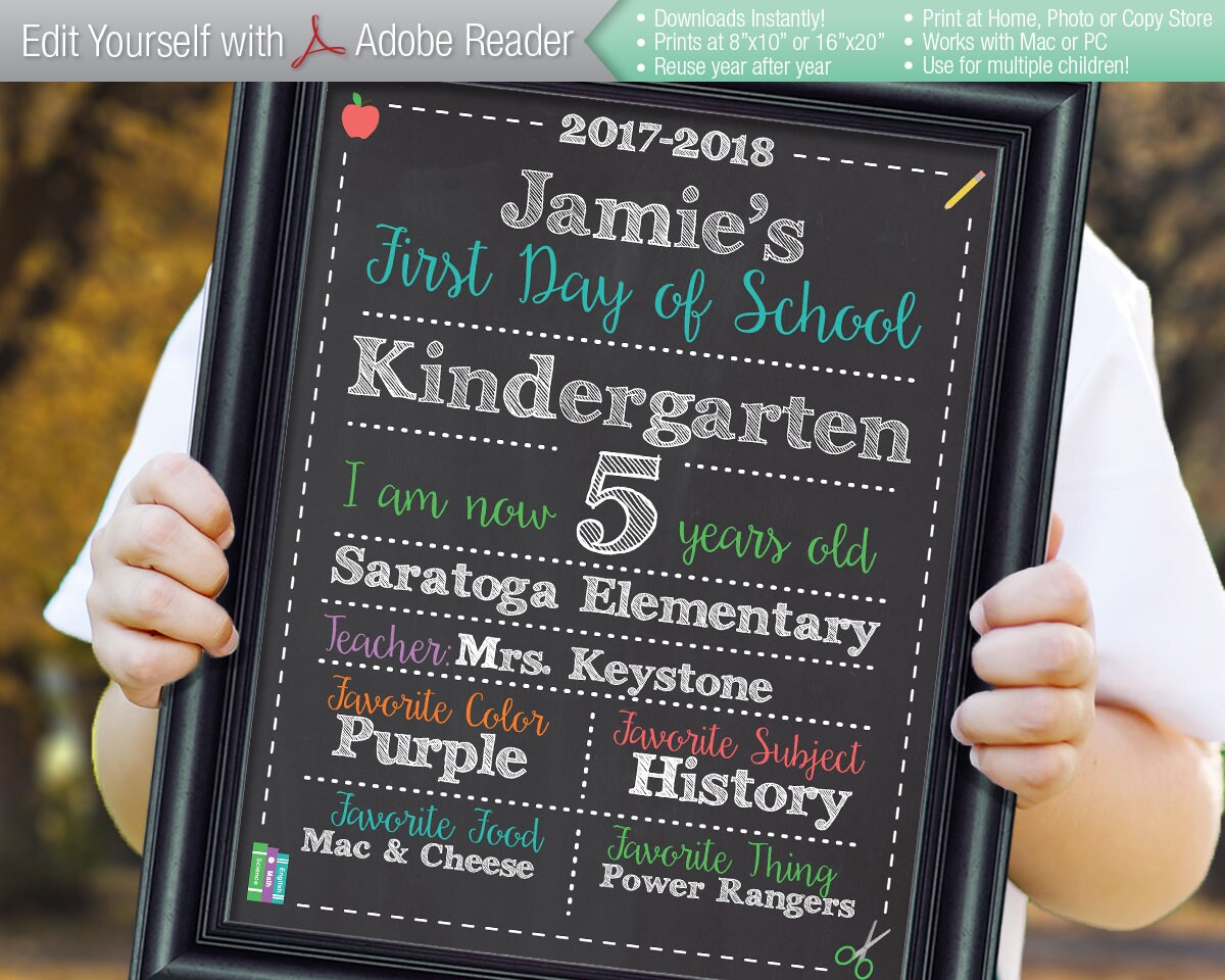 MEMENTO First Day of School Editable Sign || Chalkboard Style Instant ...