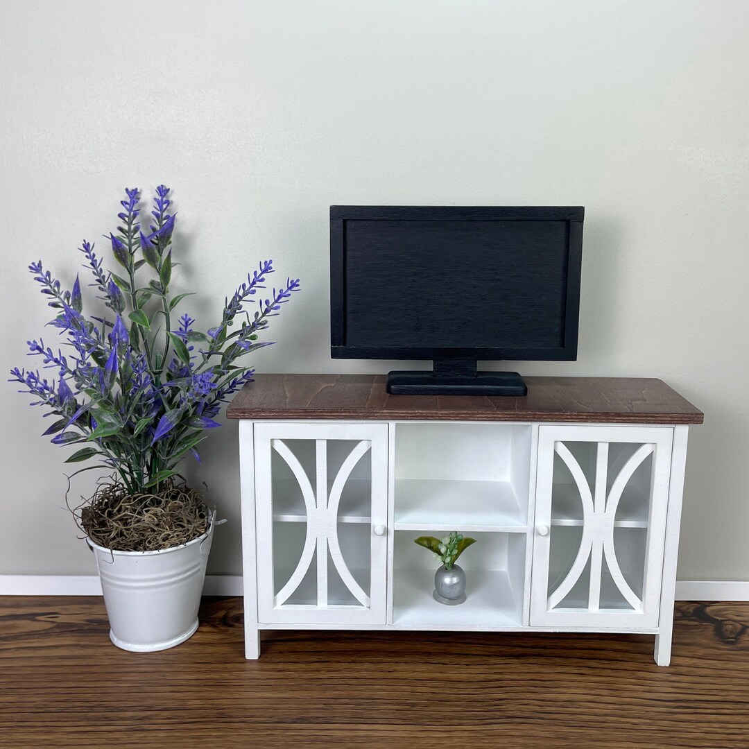 Miniature Wood Tv Stand, Dollhouse Tv Stand, Miniature Furniture, 1:6 ...