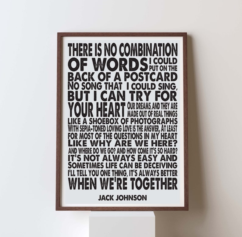JACK JOHNSON Better Together Song Lyrics Art Print - Etsy
