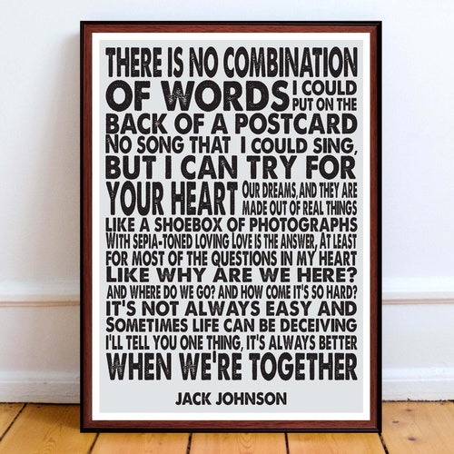 Better Together Song Lyrics Template Jack Johnson Lyrics - Etsy