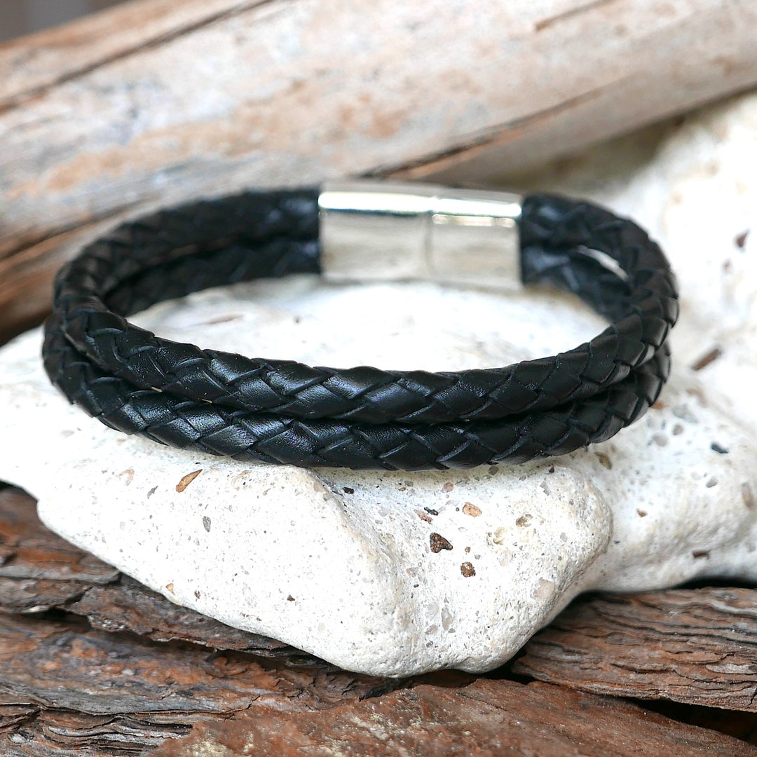 Braided Leather Bolo Bracelet: Handmade Magnetic Clasp Stainless Steel ...